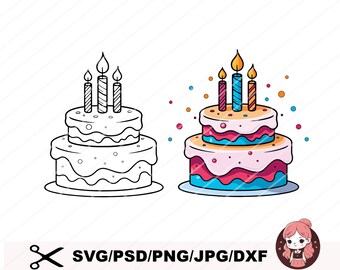 Birthday Cake SVG Clip Art Cut File Silhouette Dxf Eps Png Jpg Instant ...