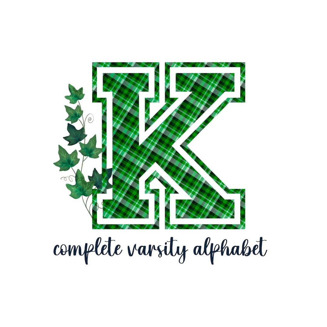 Green Plaid Letterman Varsity Font, Sorority Letters, St Patricks Day ...