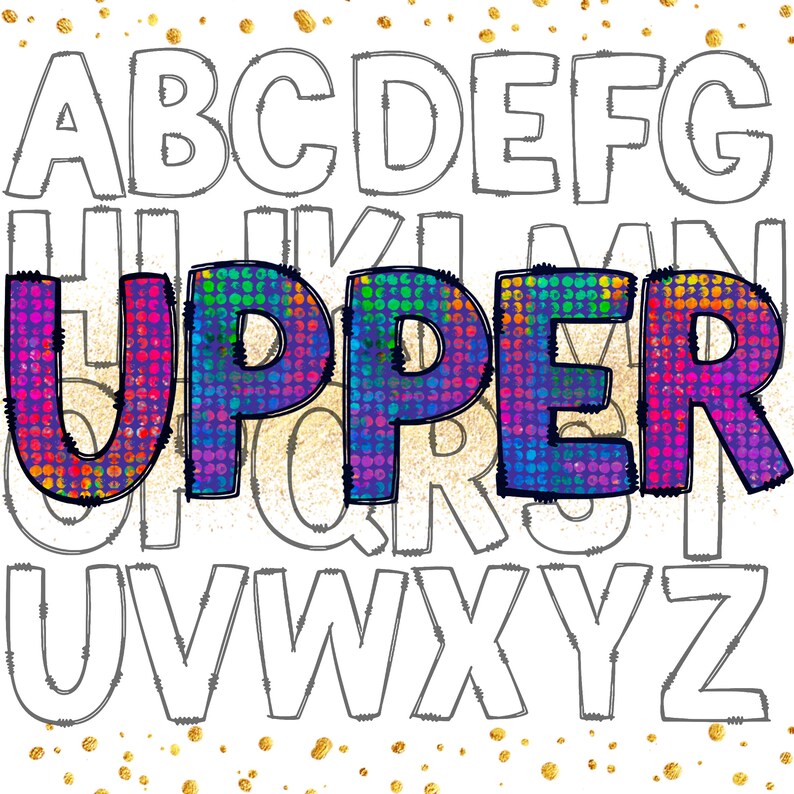 Doodle Letters, Doodle Alphabet, Font, PNG, Clipart, Sublimation, Neon ...