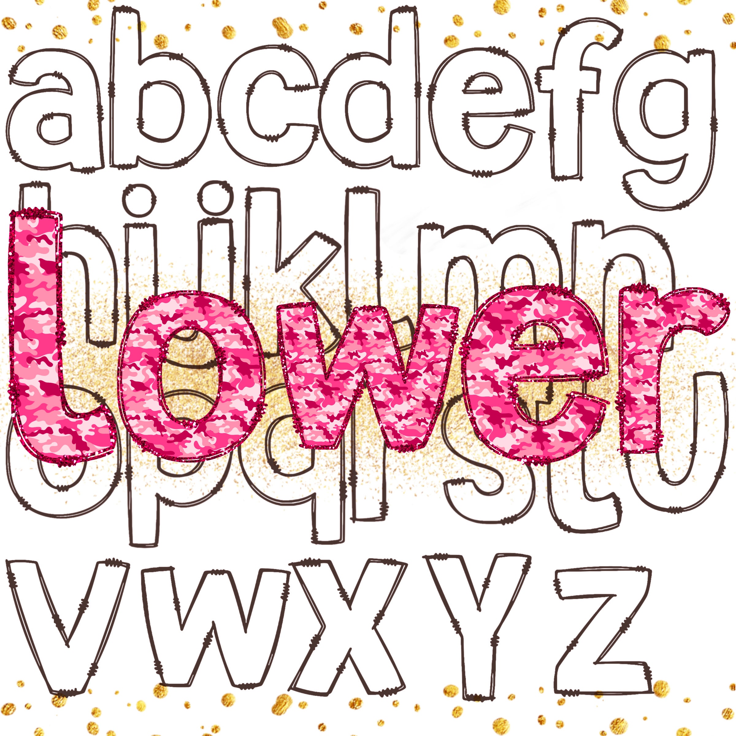Doodle Letters, Alphabet, Font, PNG, Clipart, Sublimation, Camo,glitter ...