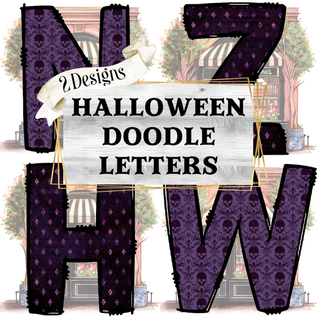 Purple Goth Doodle Letters, Glam Font, Alphabet, Spooky Season, PNG ...