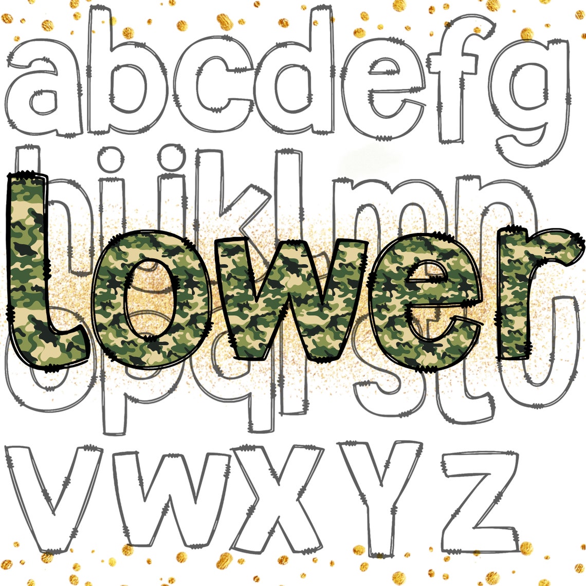 Doodle Letters, Doodle Alphabet, PNG, Clipart, Sublimation, Green Camo ...
