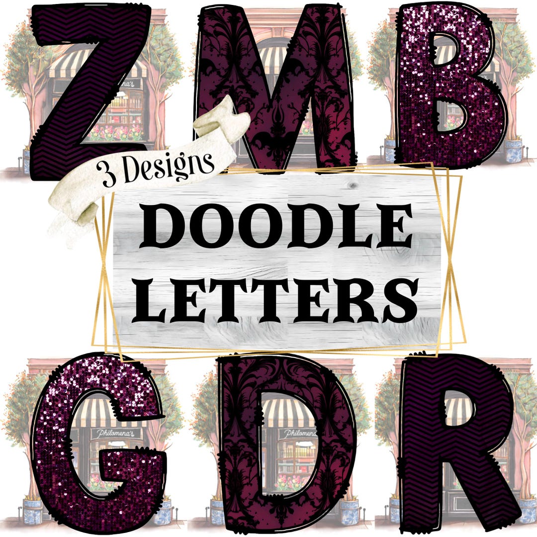 Purple Goth Letters, Doodle Font, Halloween Alphabet, Spooky Season ...