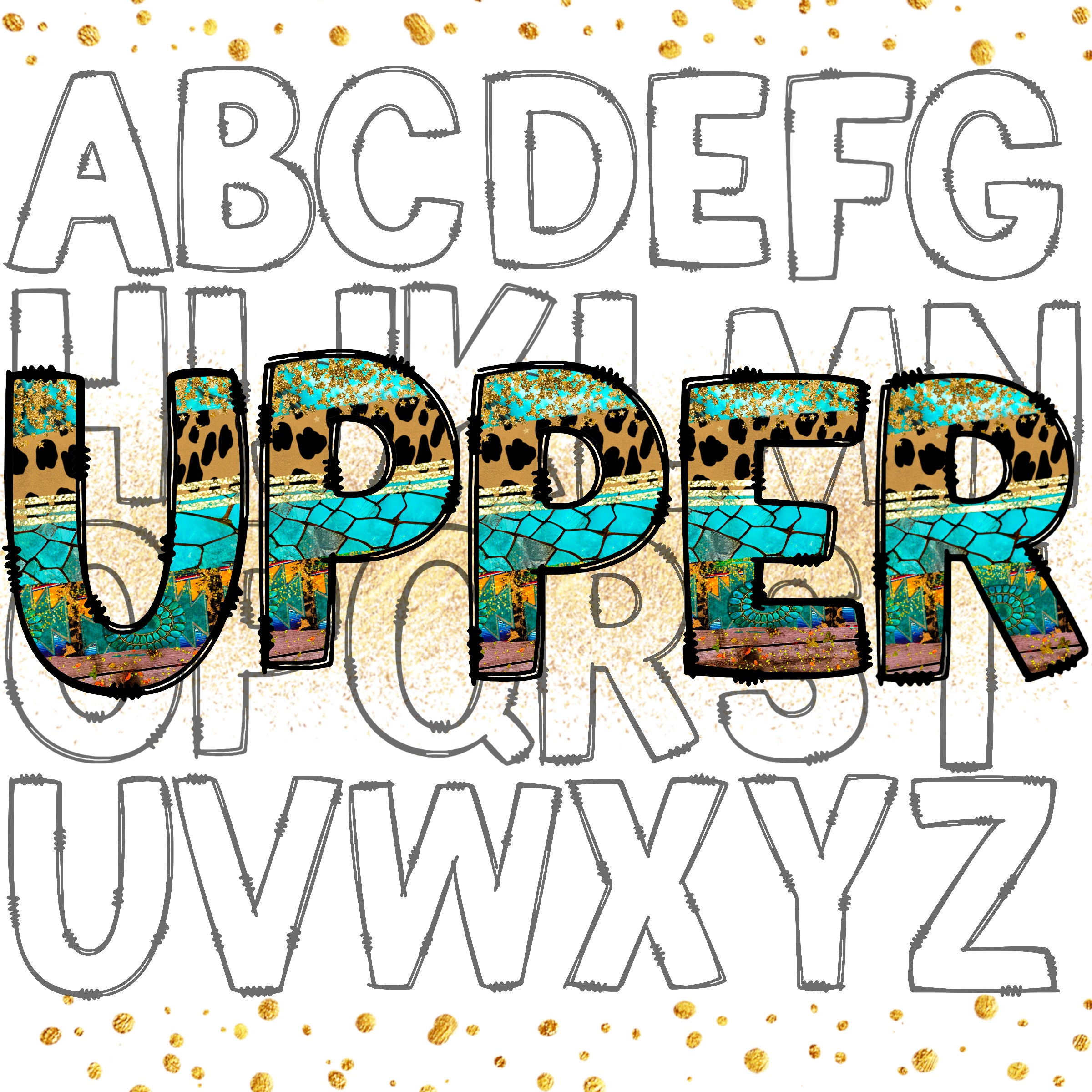 Doodle Letters, Alphabet, Font, Sublimation, PNG, Clipart, Western ...