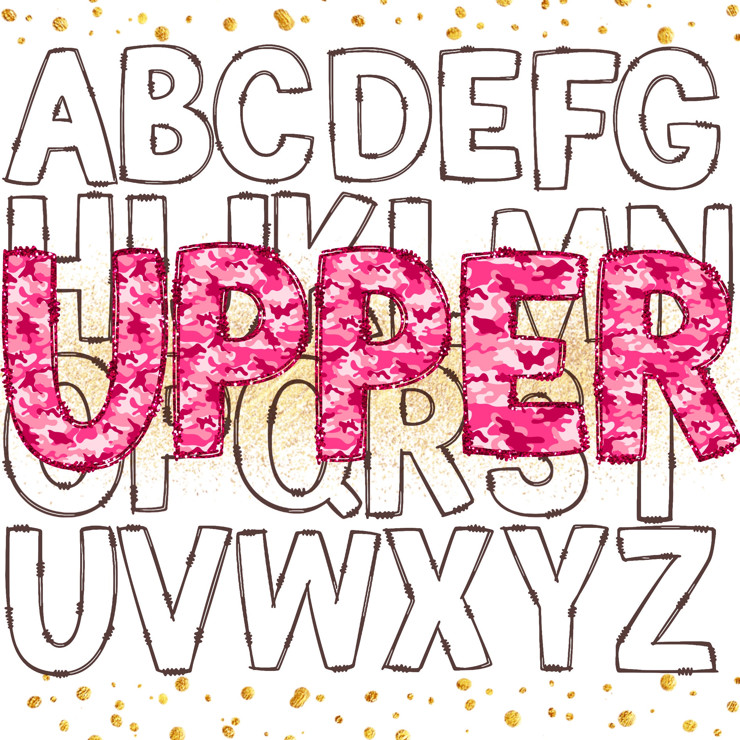Doodle Letters, Alphabet, Font, PNG, Clipart, Sublimation, Camo,glitter ...