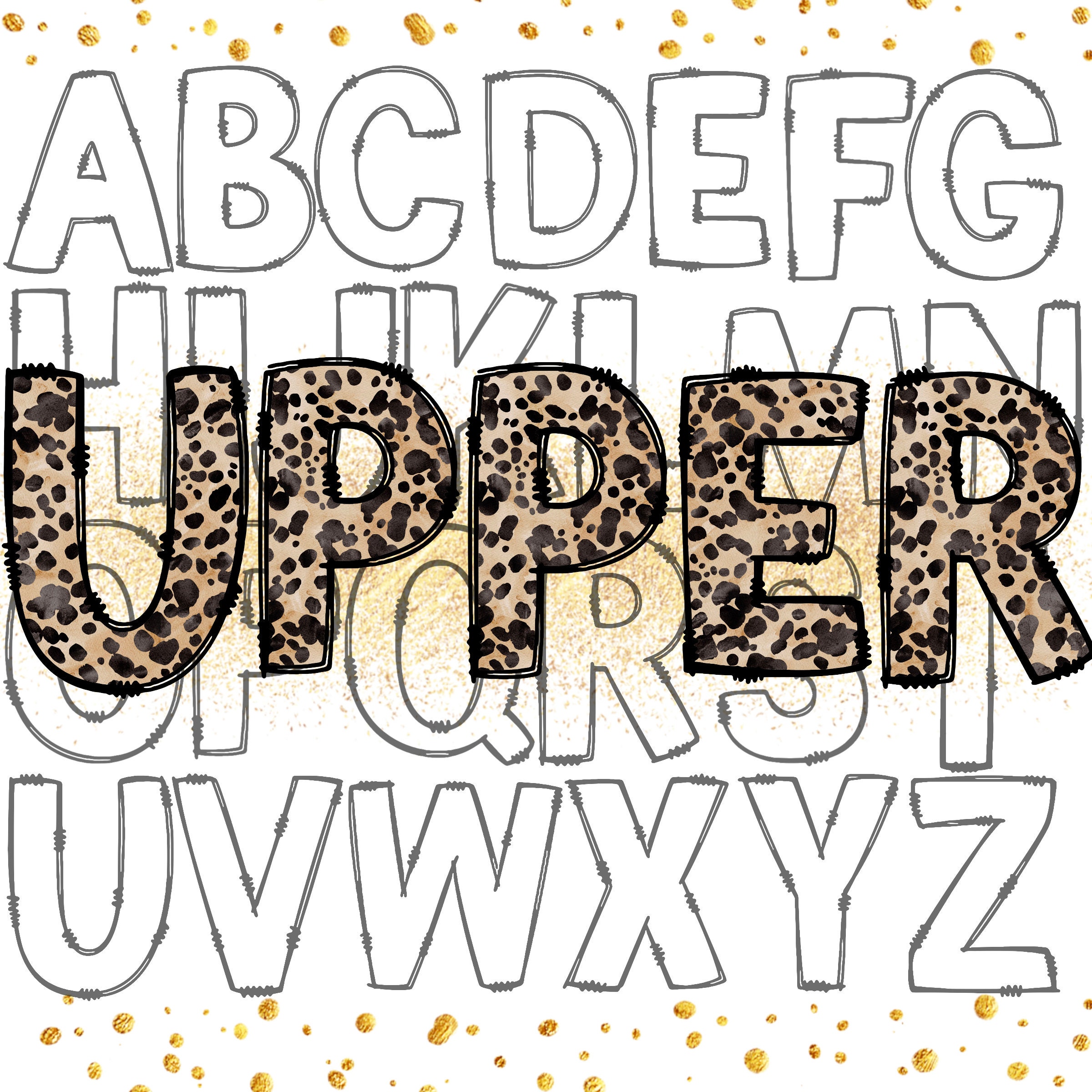 Doodle Letters, Alphabet, Font, Sublimation, PNG, Clipart, Leopard ...