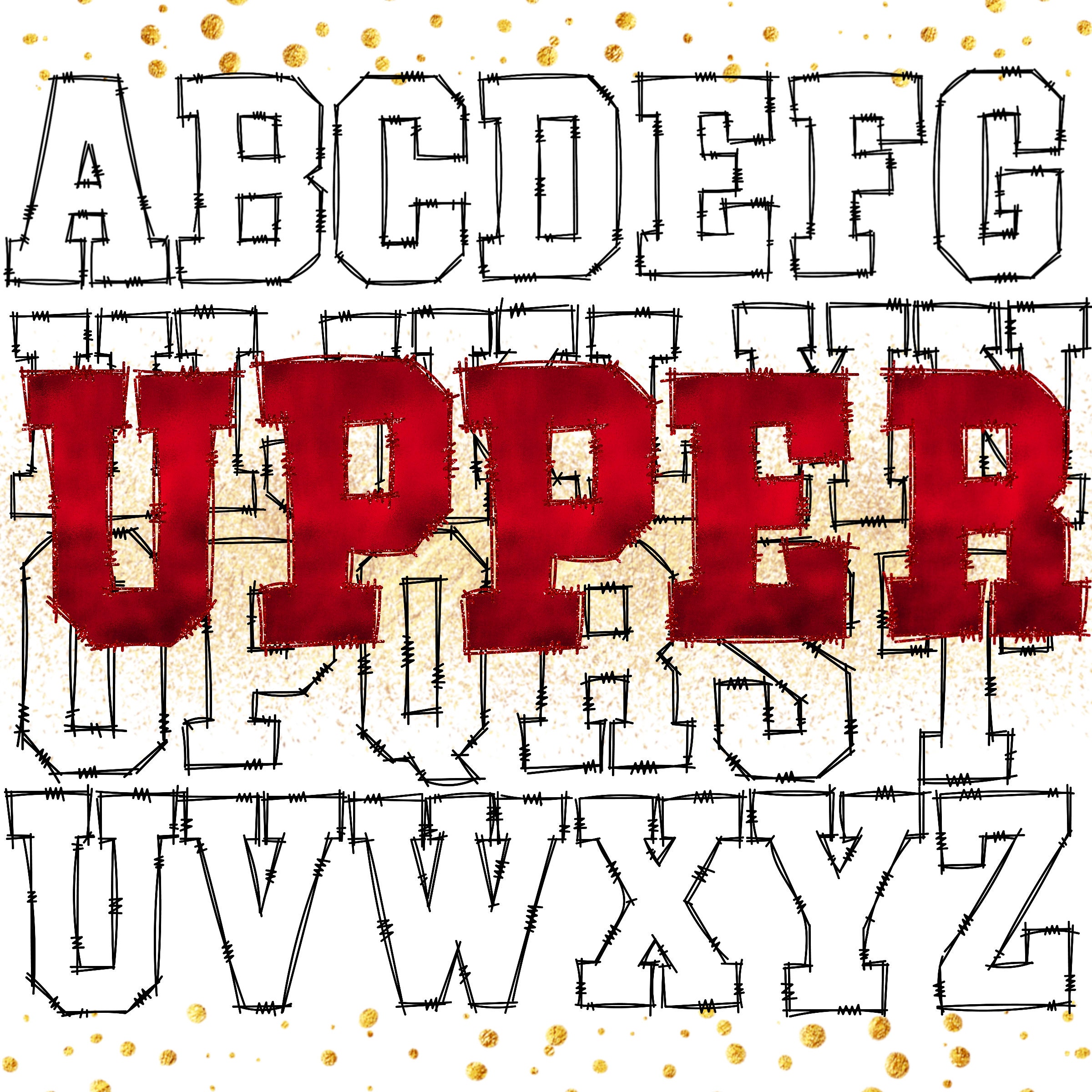 Varsity Doodle Letters, Alphabet, Font, Sublimation, PNG, Clipart ...