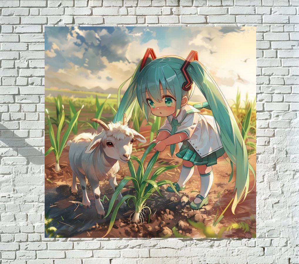 Hatsune Miku, Chibi, Kawaii, Vocaloid, Anime Girl, Goat, Farm, Leek ...