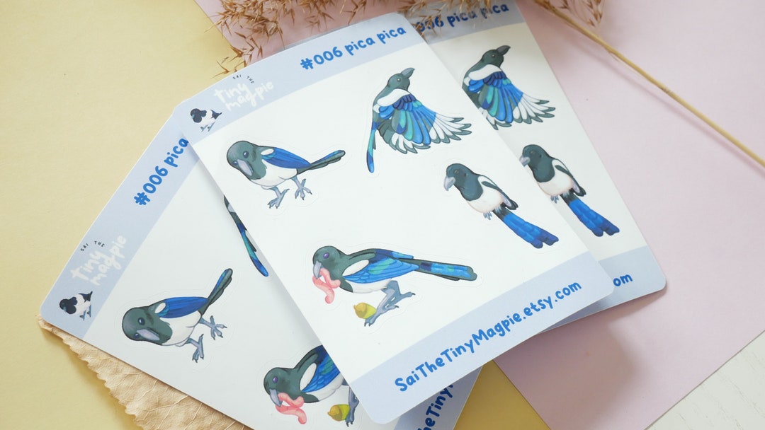 Magpie Sticker Sheet | 4 Vinyl Sticker, Perfect for Journals | Cute ...