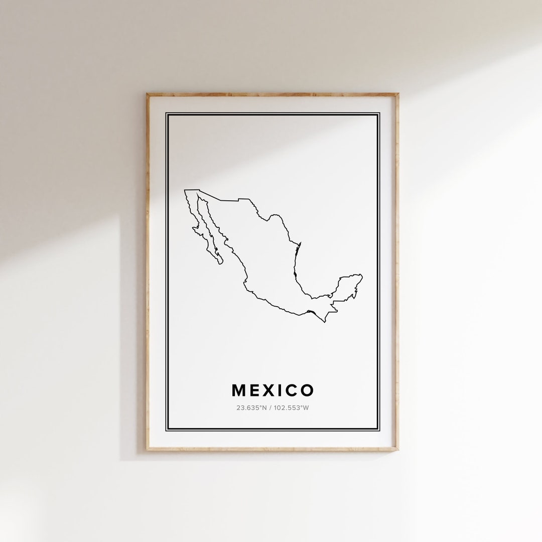Mexico Map, Modern Home Decor, Travel Gifts, Maps, Black and White ...