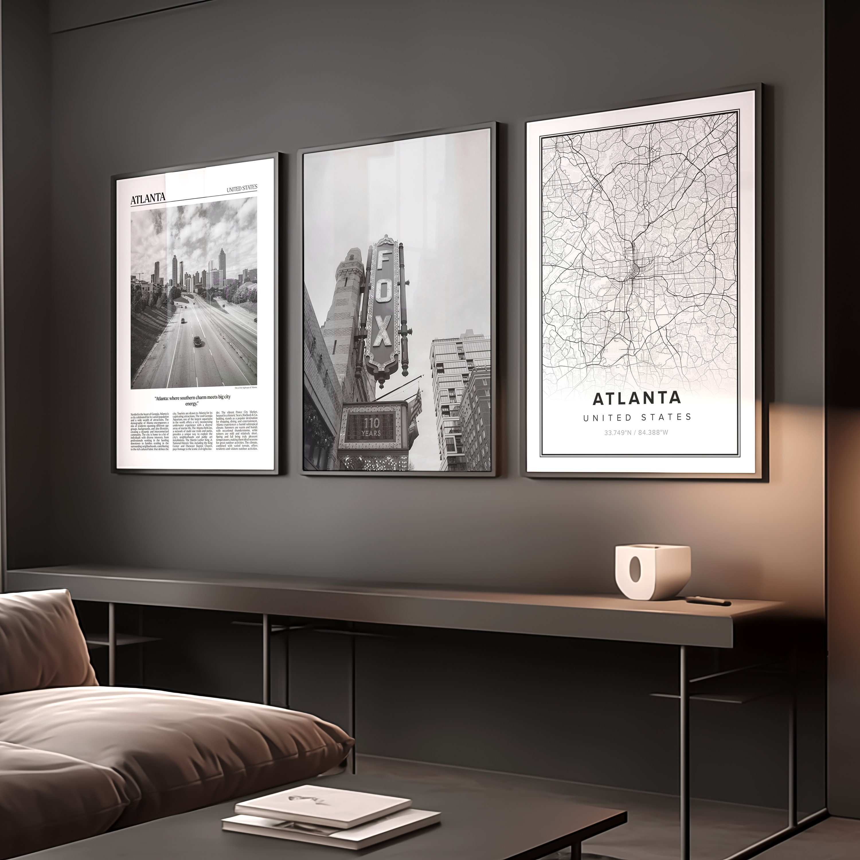 Atlanta Art Print, Set of 3, Atlanta Gallery Wall Art, Atlanta Poster ...