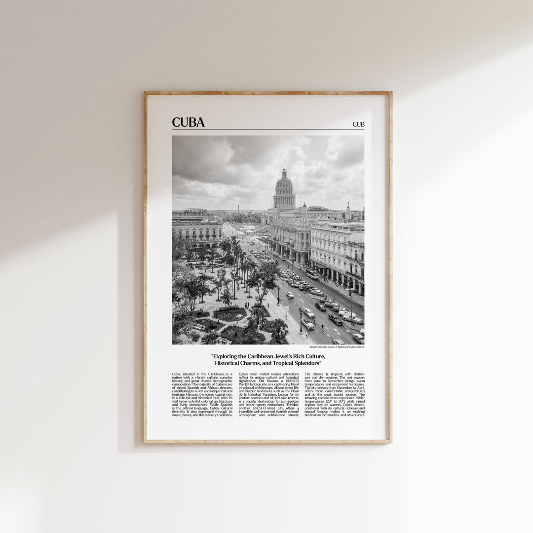 Cuba Newspaper Print: Black and White Travel Poster (instant Download ...