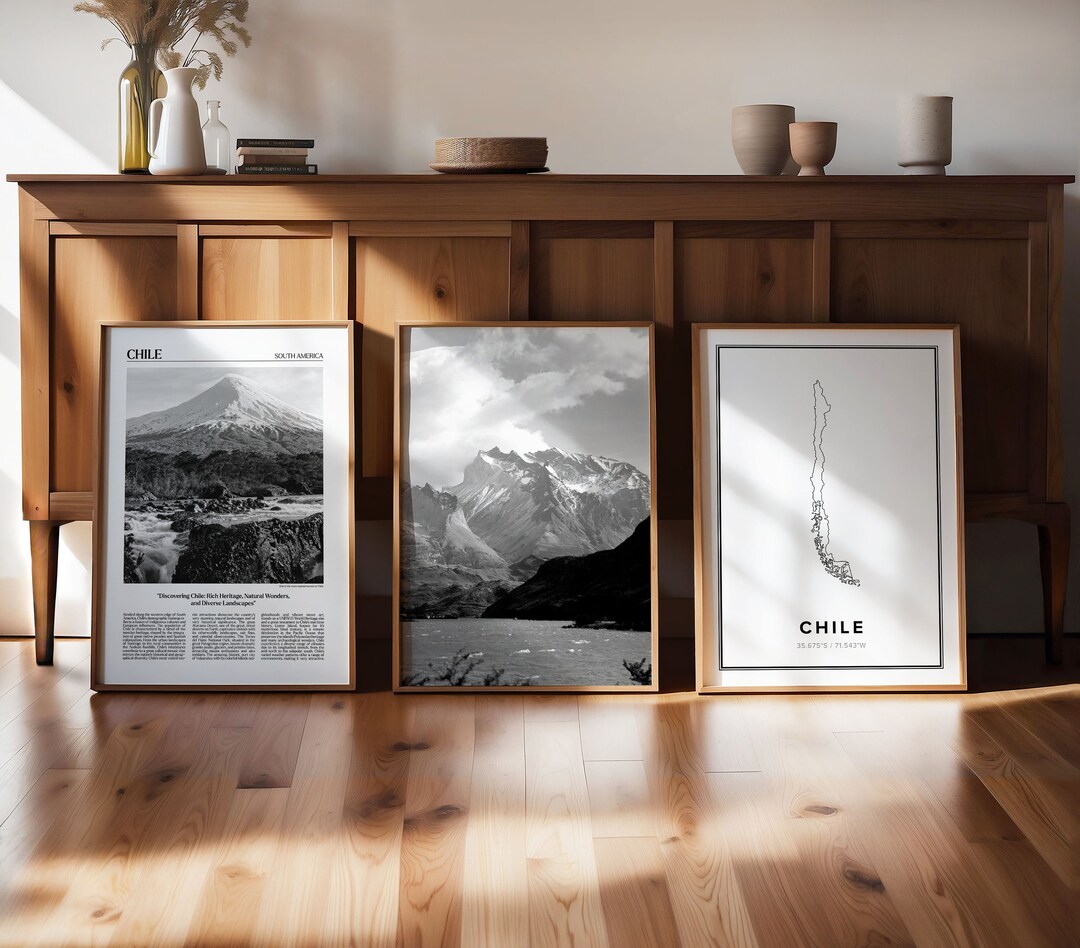 Chile Gallery Wall Art Print Set: Black & White Travel Decor (digital ...