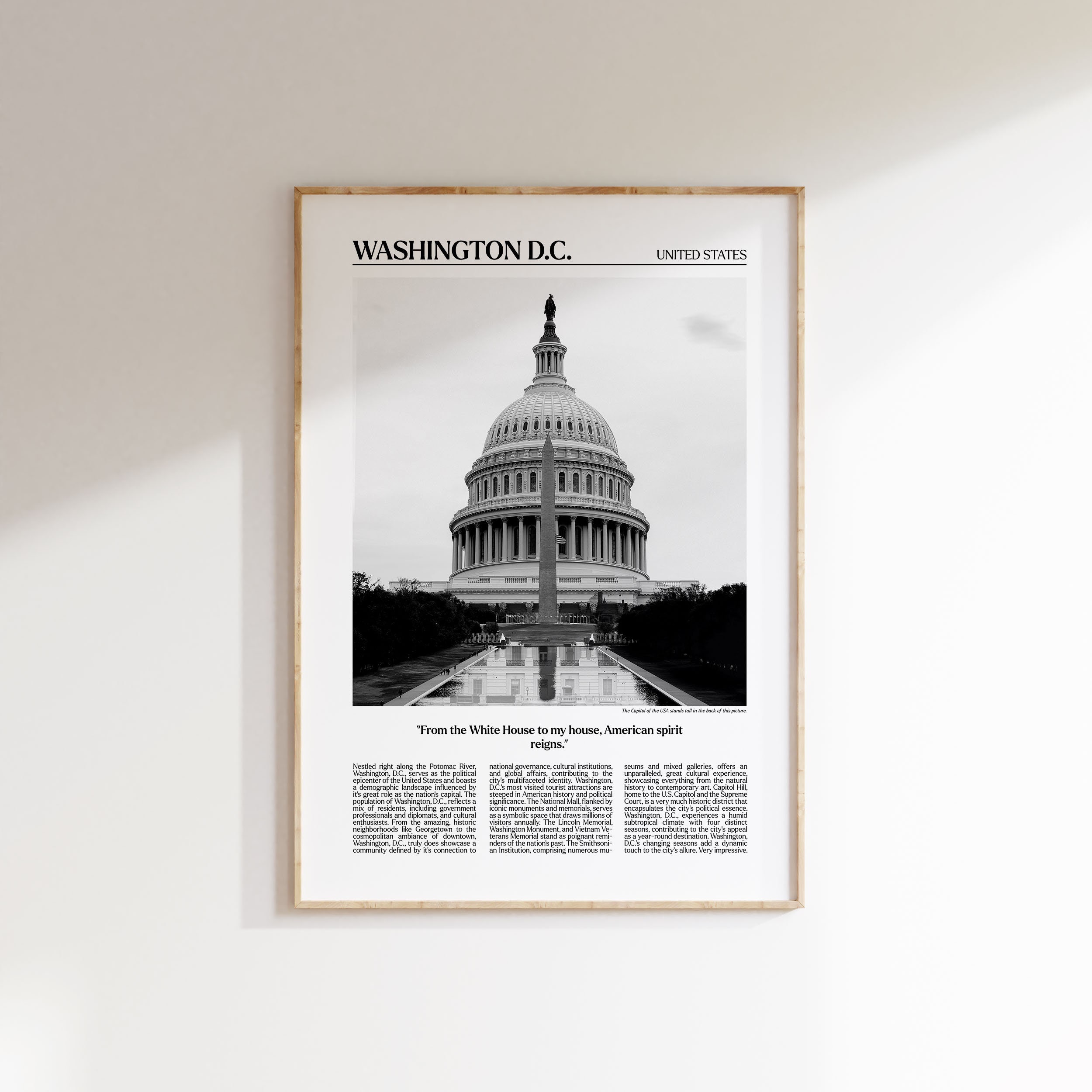 Washington DC Gallery Set of 4, Black and White Digital Print, Photo ...
