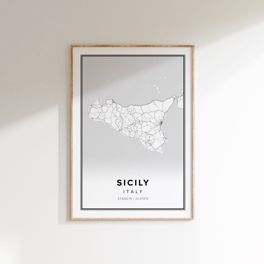Sicily Poster, Sicily Map, Sicily Wall Art, Modern Home Decor, Travel ...