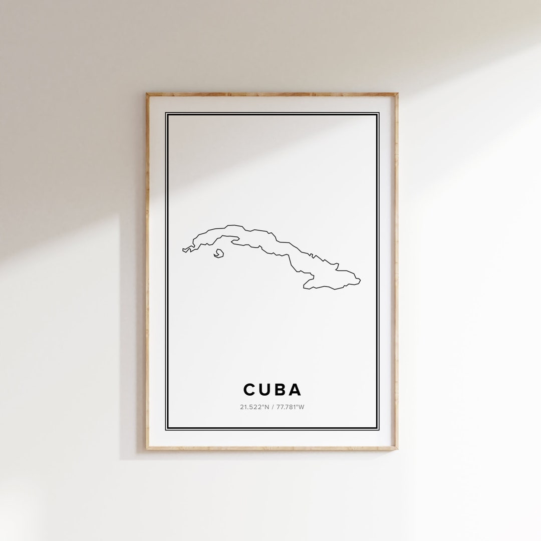 Cuba Map Art Print: Black and White Minimalist Home Decor (digital ...