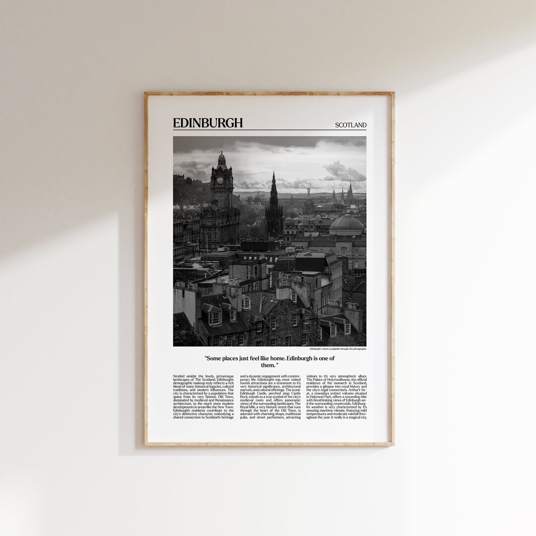 Edinburgh Newspaper Print: Black and White Cityscape (digital Download ...