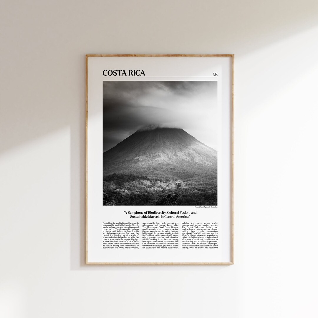 Costa Rica Print, Newspaper Style, Black and White Print, Printable ...