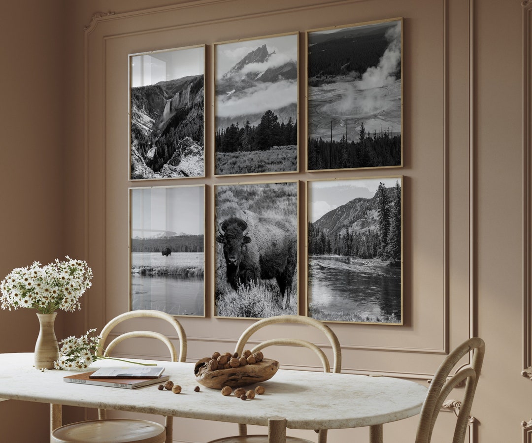 Yellowstone Gallery Set of 6, Black and White, Digital Print, Photo ...