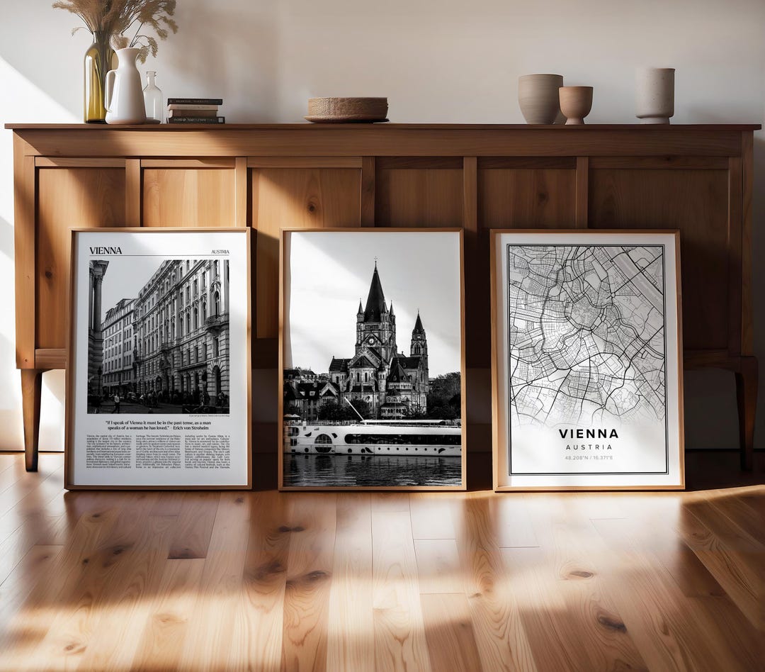 Vienna Gallery Wall Art Set: Black and White Photo, Map, Newspaper ...