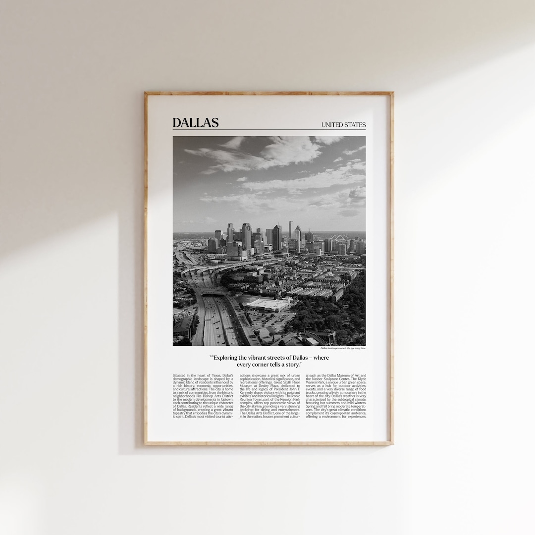 Dallas Print, Newspaper Style, Black and White Print, Printable Wall ...
