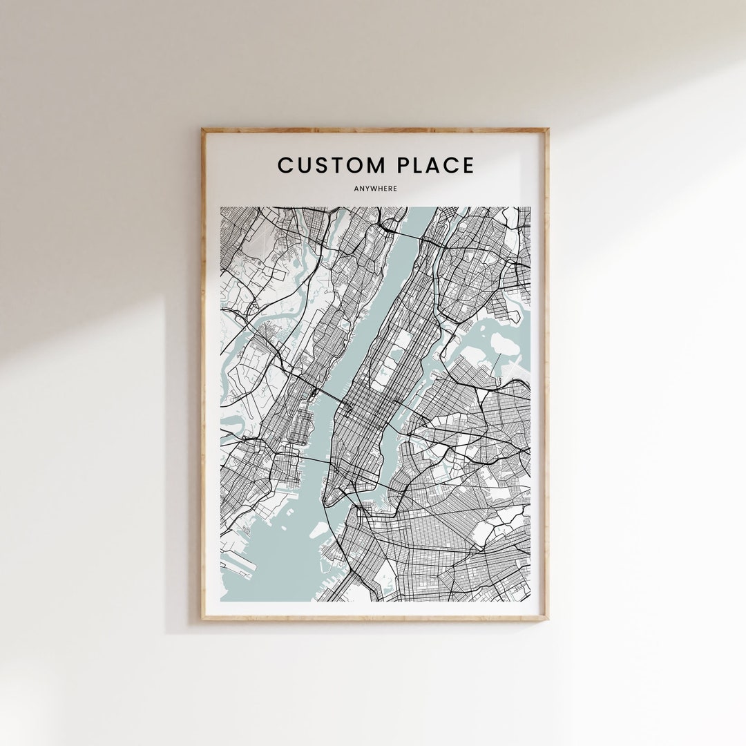Custom City Map, Blue Water Map, Map Download, Minimalist Map Print ...