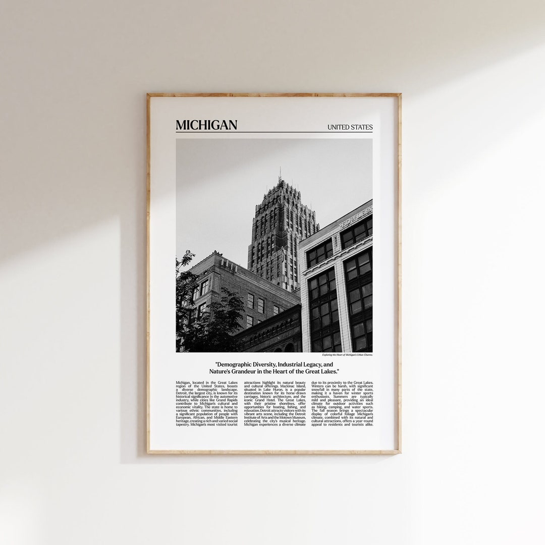 Michigan Newspaper Print: Black and White Wall Art (digital Download ...