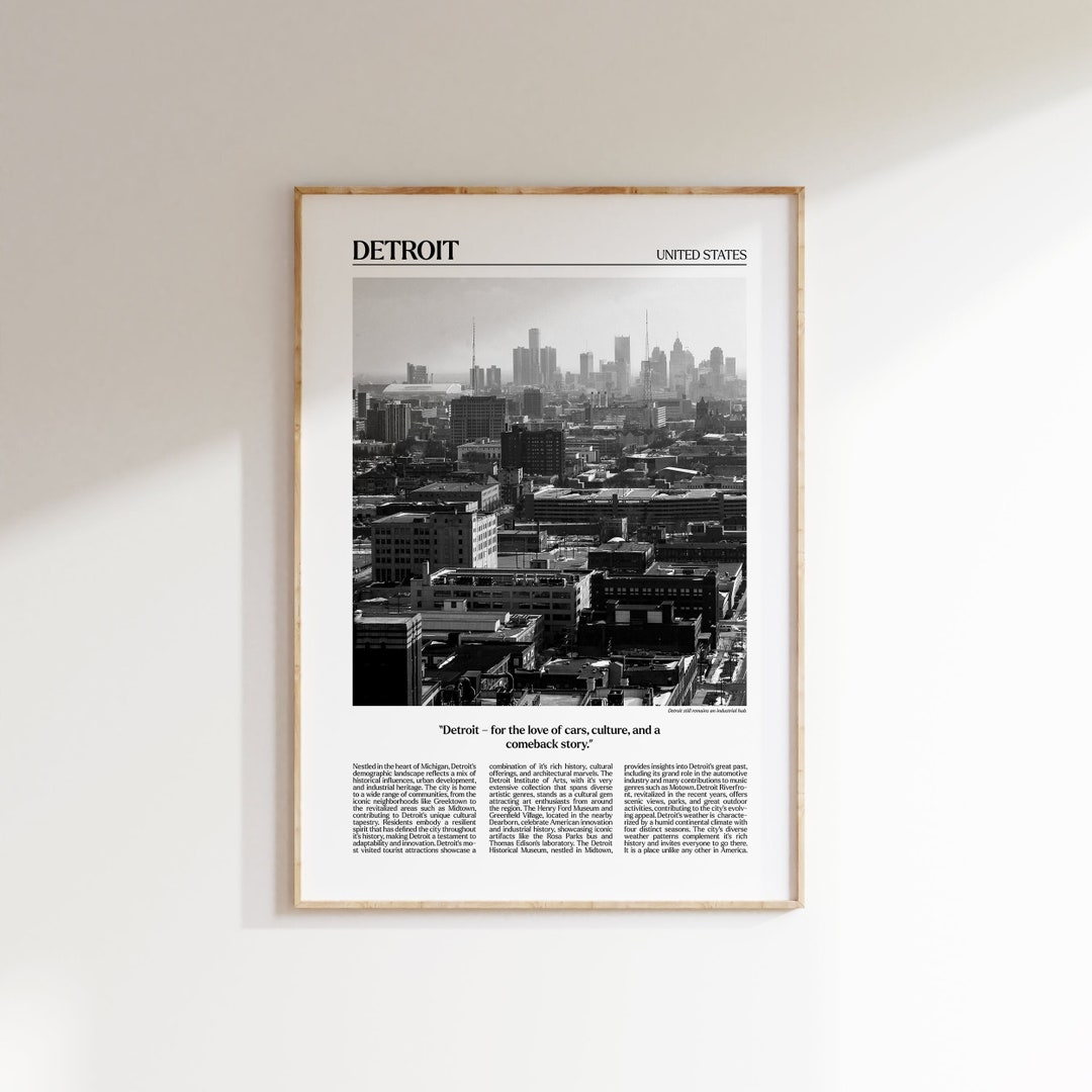 Detroit Print, Newspaper Style, Black and White Print, Printable Wall ...