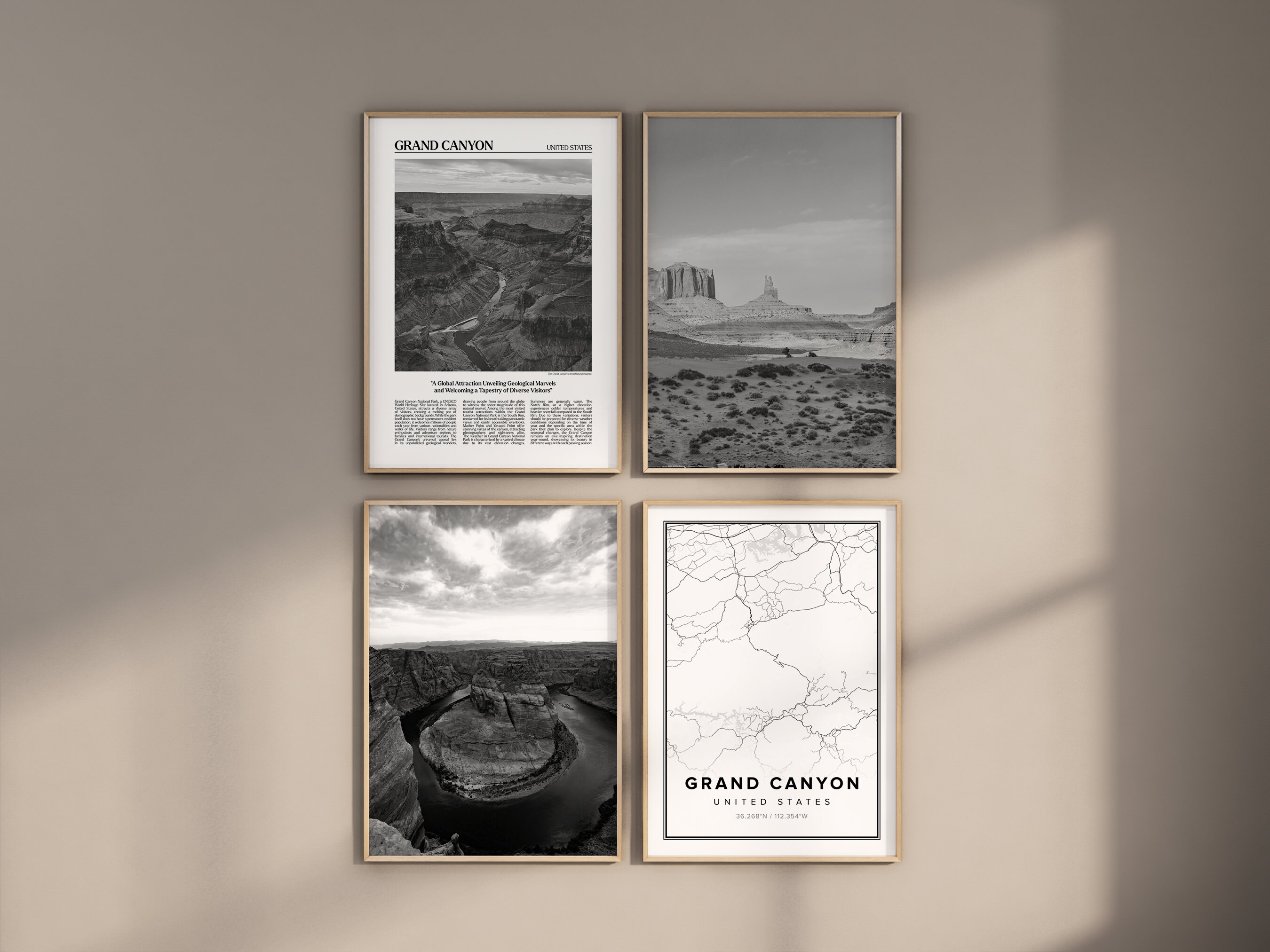 Grand Canyon Gallery Set of 4, Black and White Digital Print, Grand ...