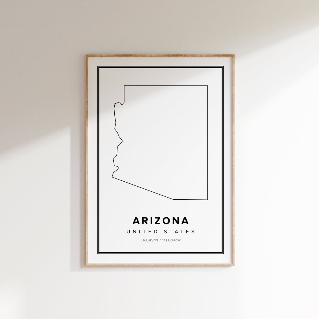Arizona Map Art Print: Black and White Minimalist Home Decor (instant ...