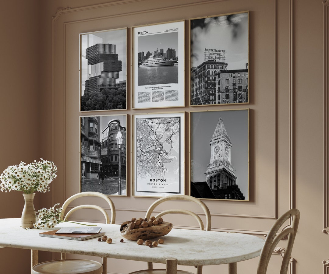 Boston Gallery Wall Art Set: Black and White Travel Prints (digital ...