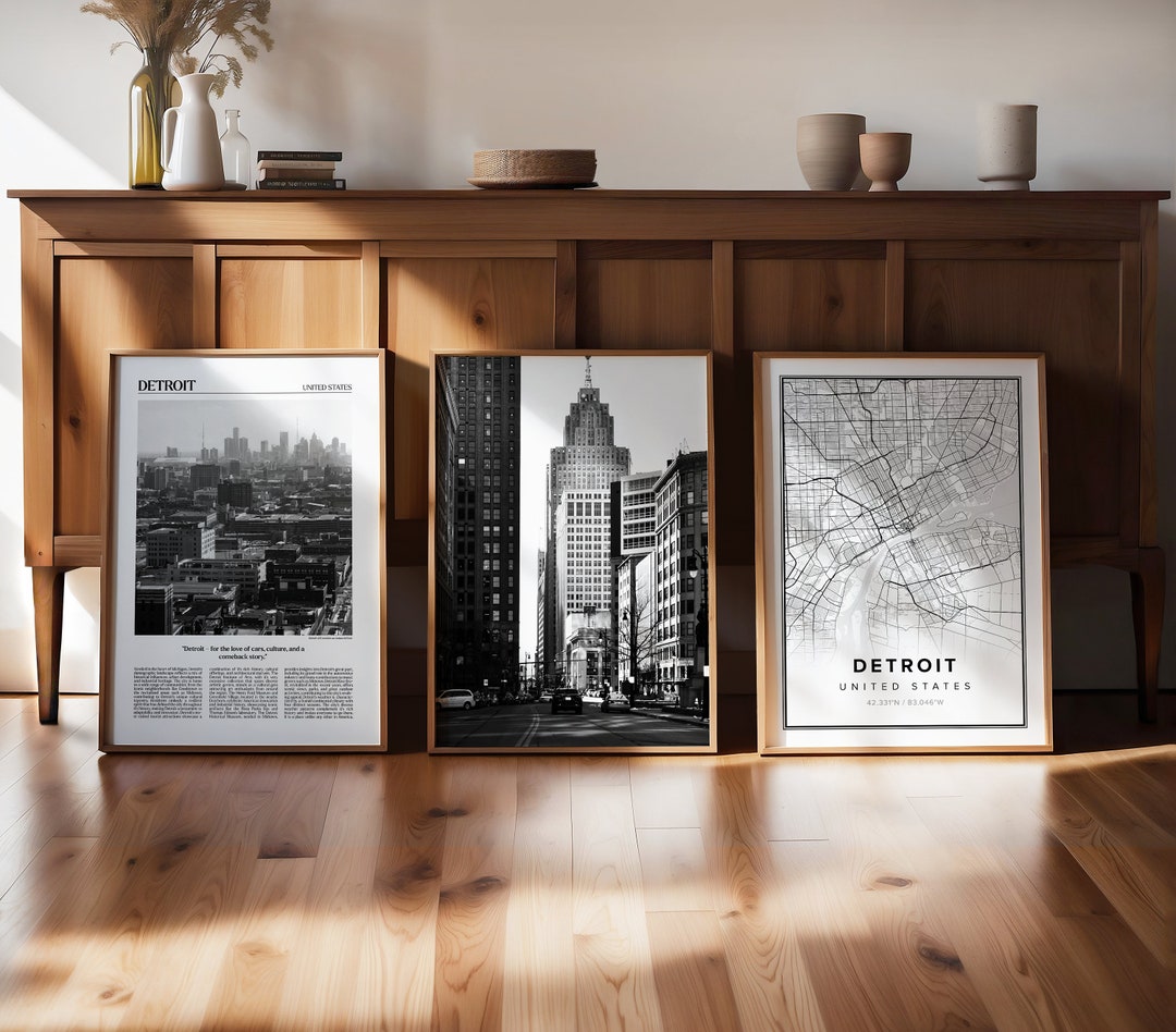 Detroit Art Print, Set of 3, Detroit Gallery Wall Art, Detroit Poster ...