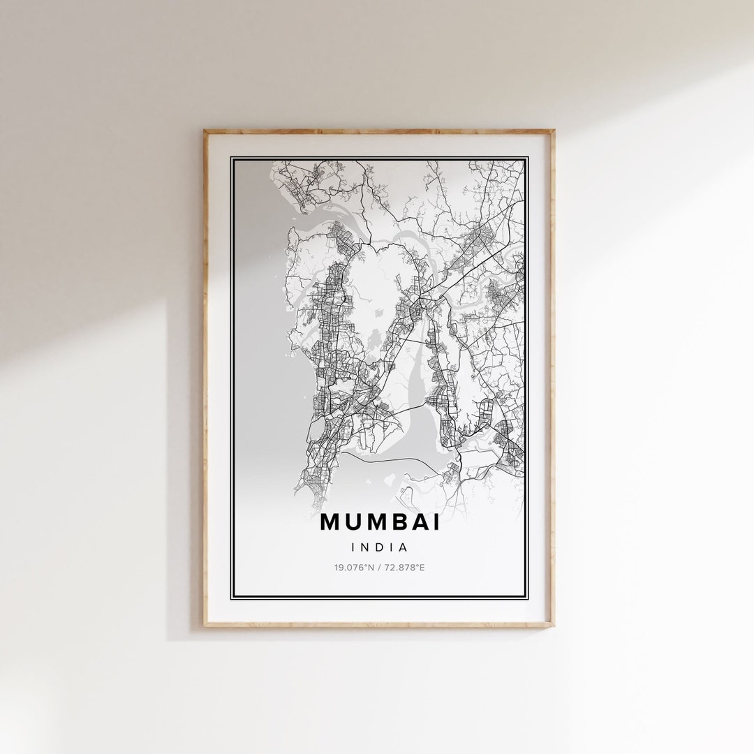 Mumbai Map Poster: Black and White India Art Print (digital Download ...