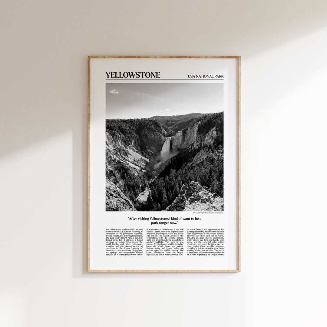 Yellowstone National Park Poster: Newspaper Style Black & White Print ...