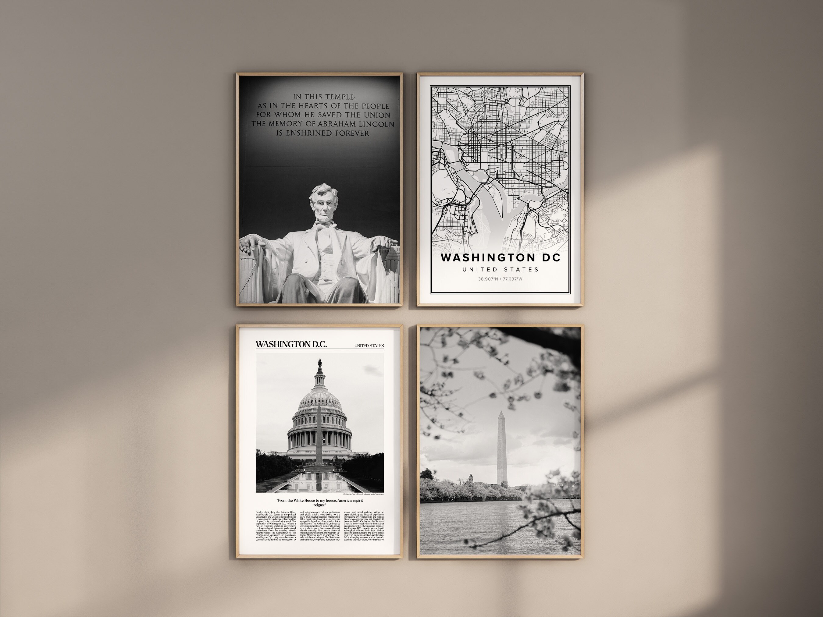 Washington DC Gallery Set of 4, Black and White Digital Print, Photo ...