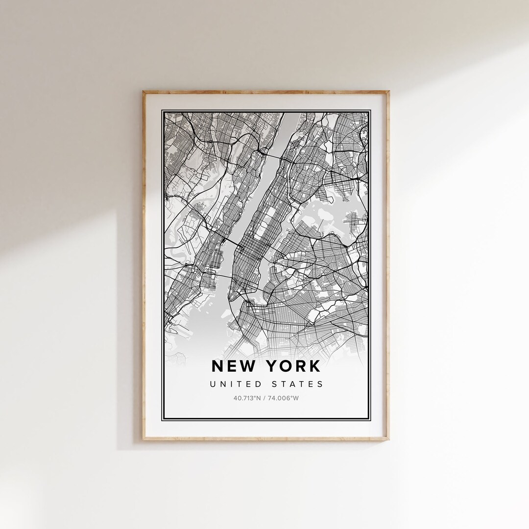 New York Map Art: Black and White Minimalist Print (instant Download ...