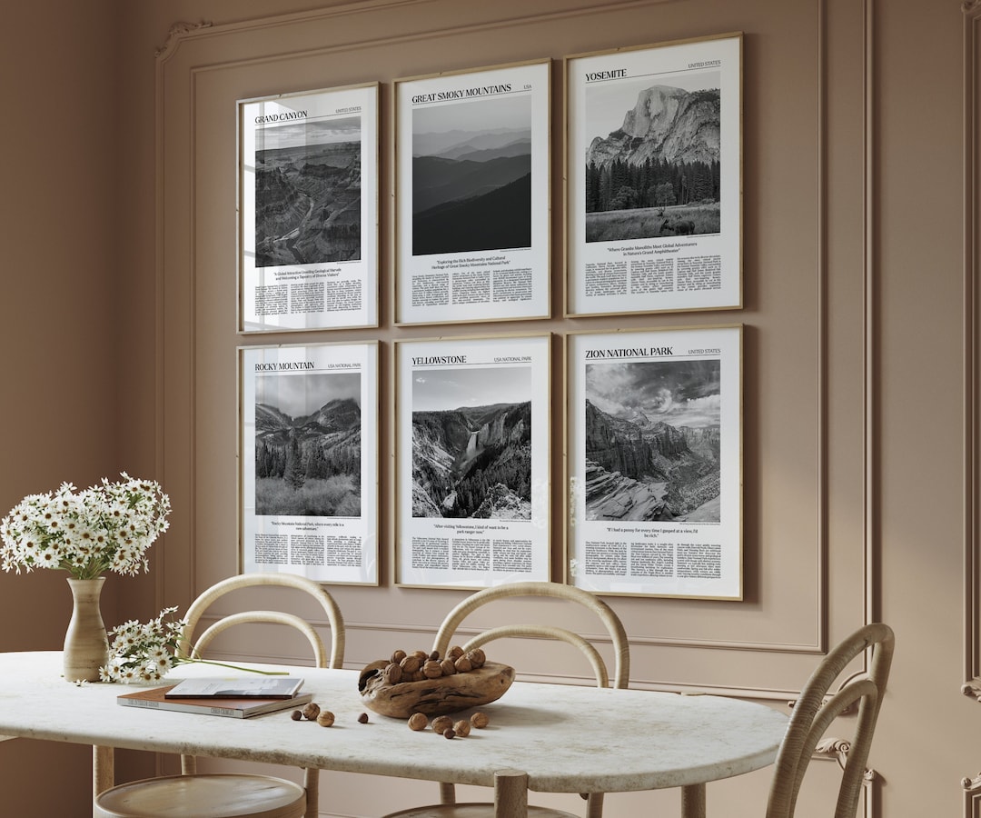 National Parks Wall Art Bundle, 6 Park Sets X 6 Designs, Black and ...