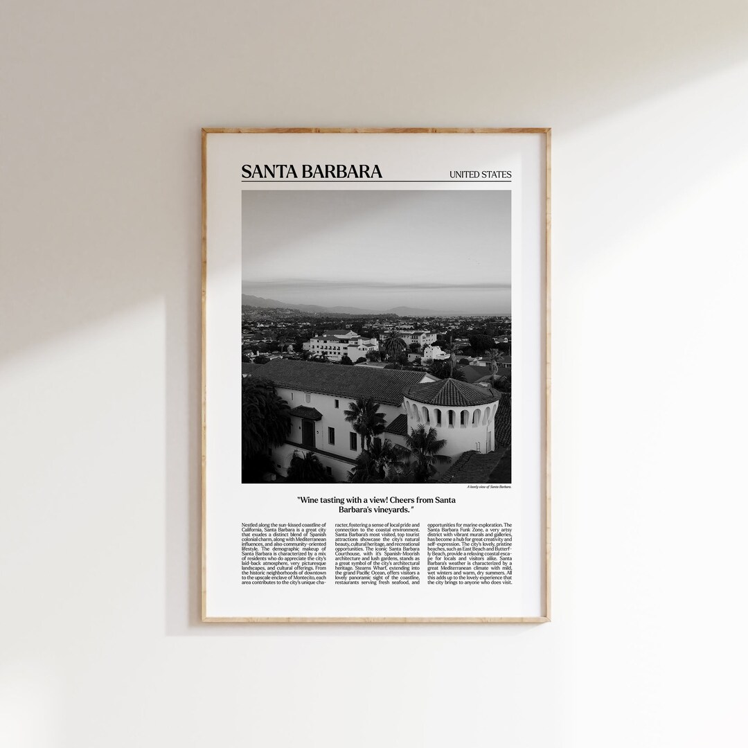 Santa Barbara Print, Newspaper Style, Black and White Print, Printable ...