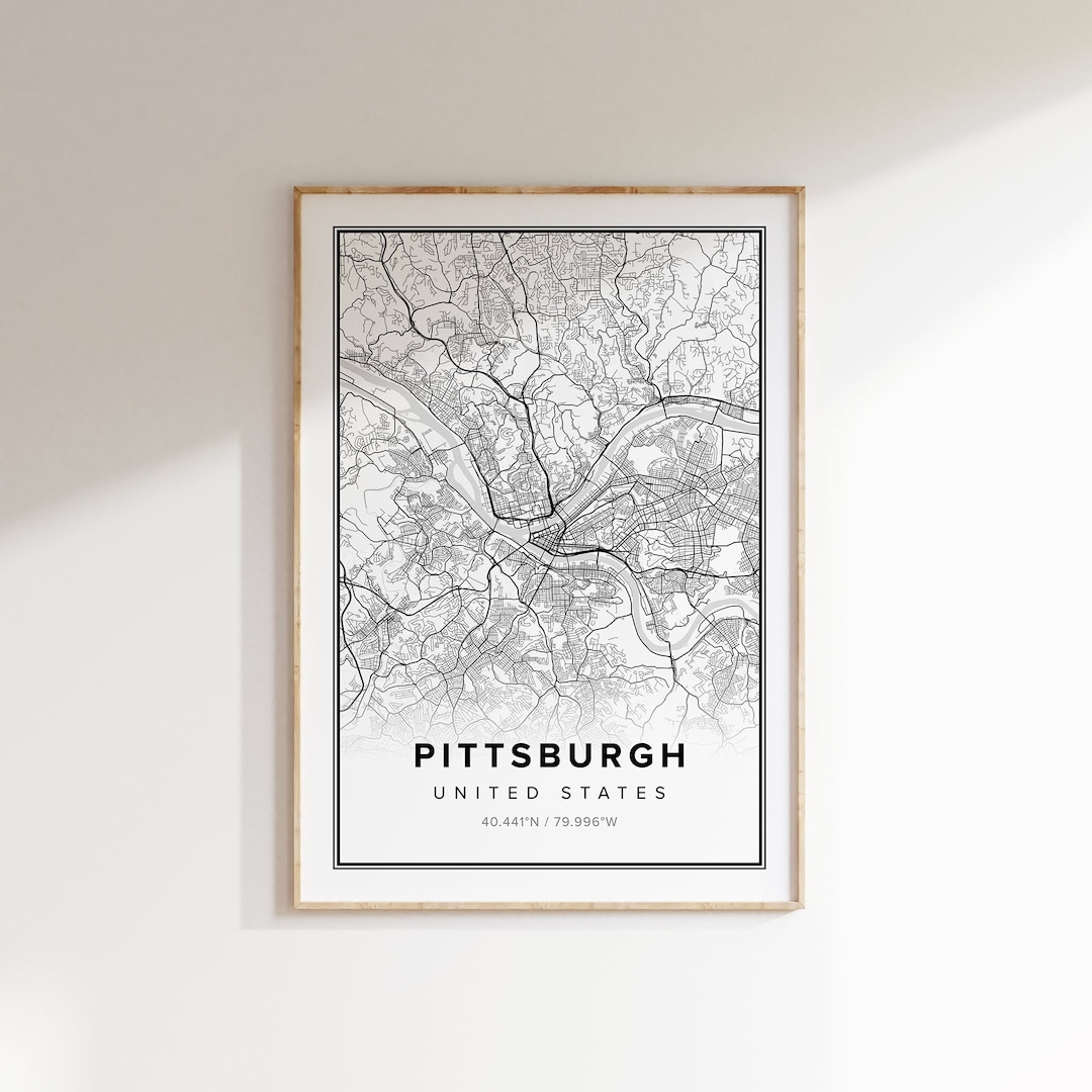 Pittsburgh Map Art: Schwarz-weißes minimalistisches Wohndekor ...
