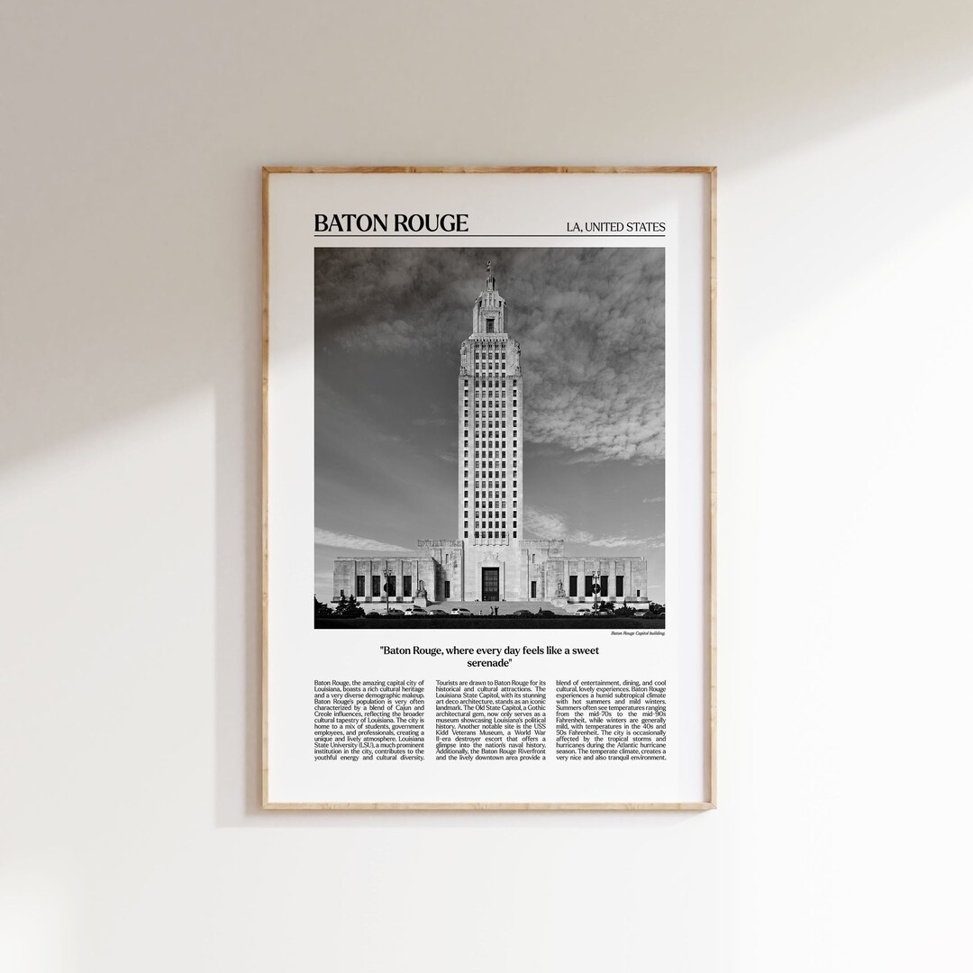 Baton Rouge Poster: Newspaper Style Black & White Print (instant ...