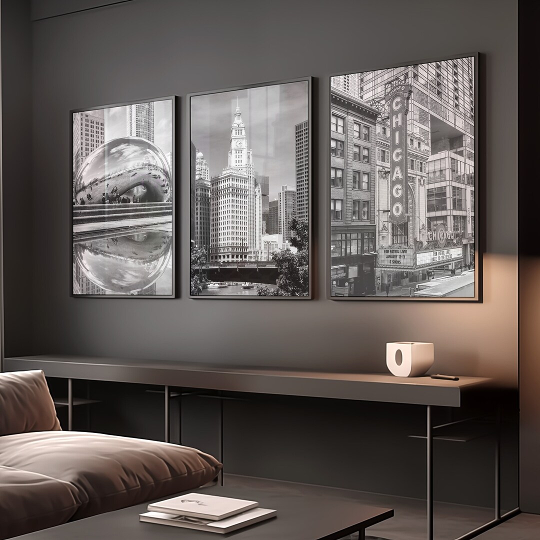 Chicago Set of 3 Poster, Cloud Gate Art, Printable Wall Art, Chicago ...