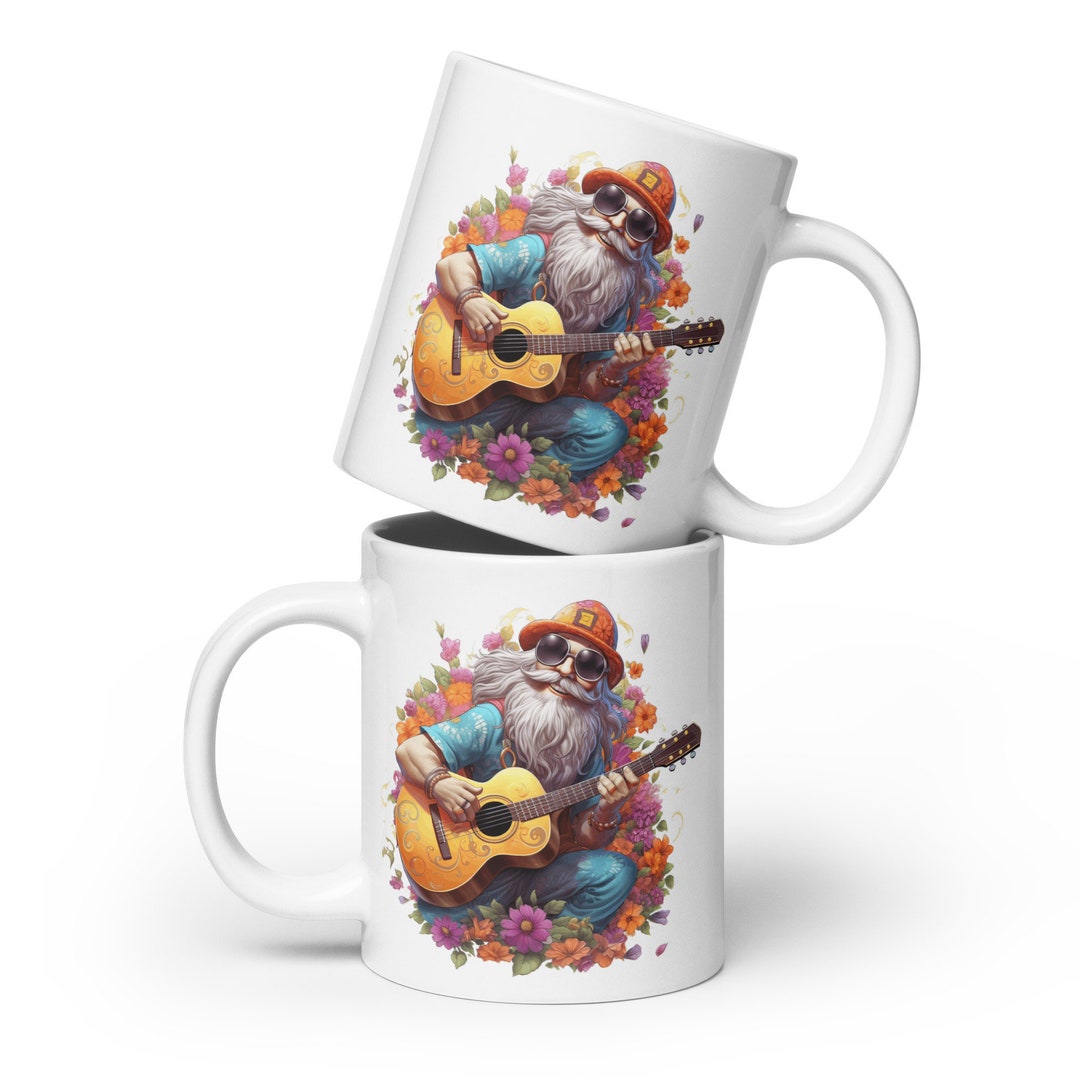 Hippy Coffee Mug, Hippy With Guitar, Joyful Mug, Colorful Mug, Cool ...