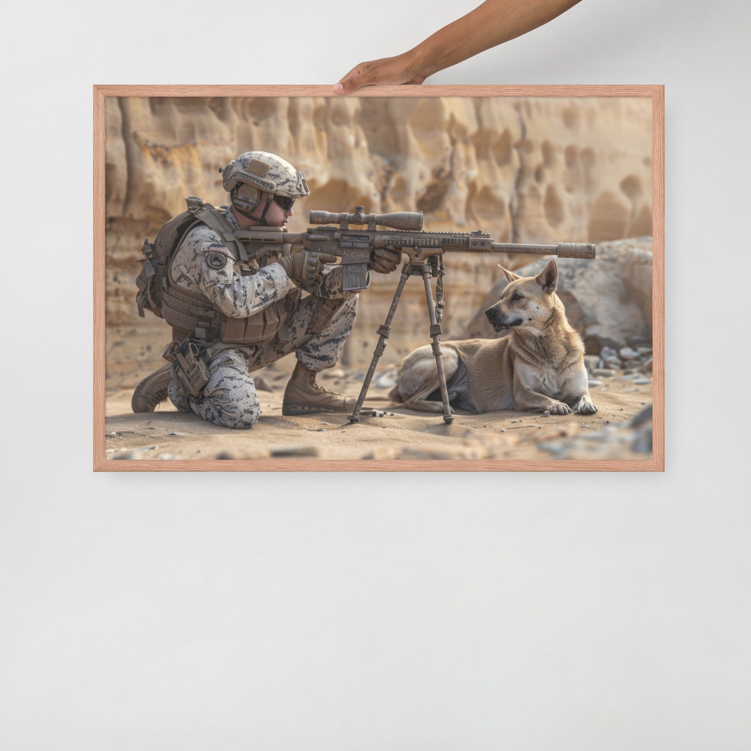 Framed Tribute to Military Heroes and Their Dogs, Sniper and His Dog ...