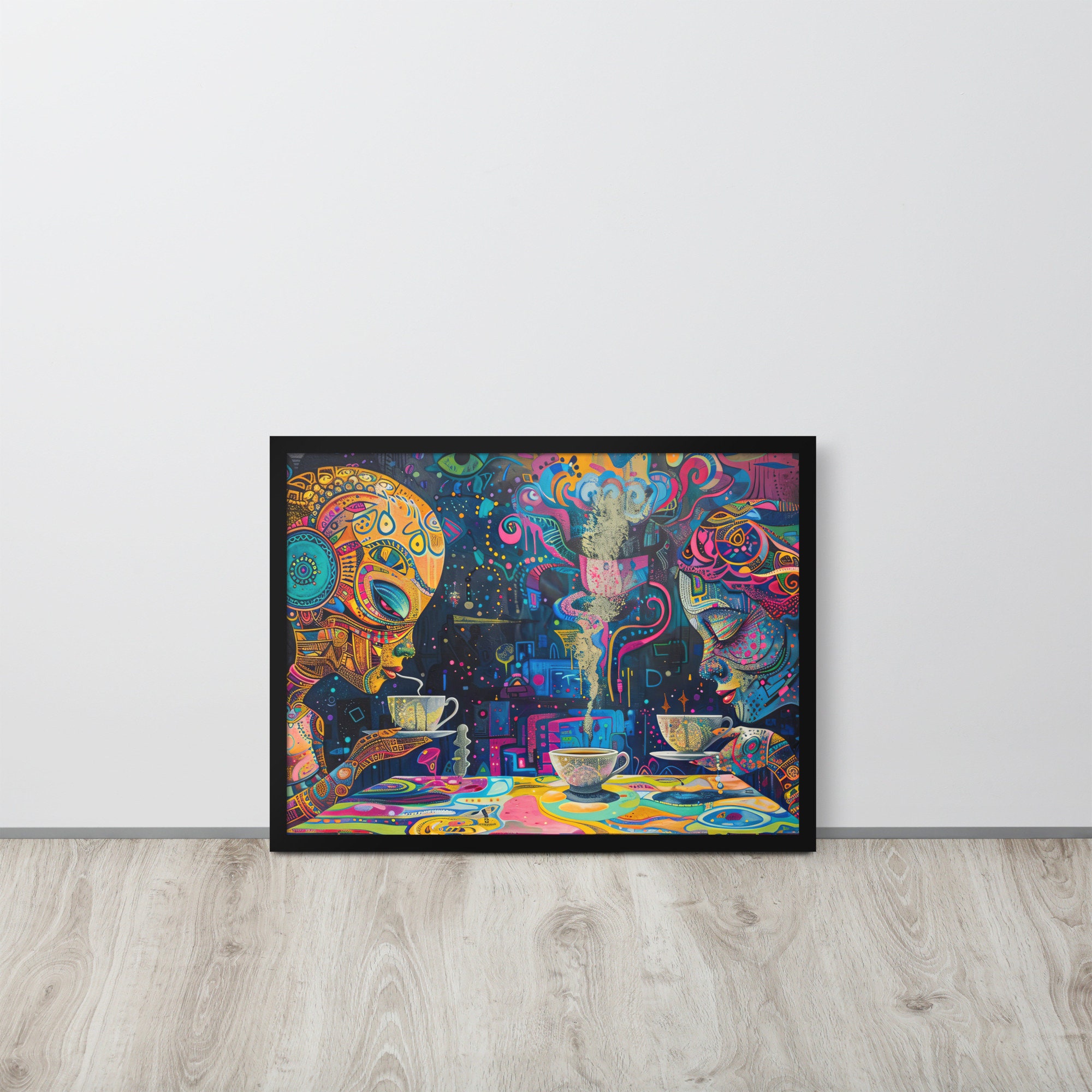 Extraterrestrial Café: Modern Art Aliens Having Coffee Framed Print - Etsy