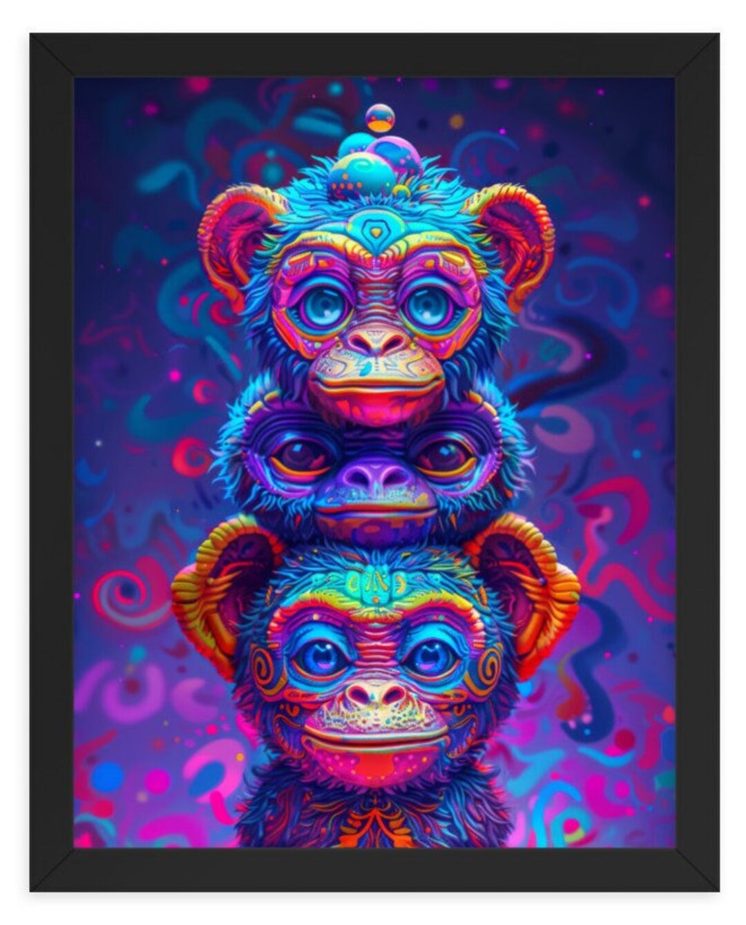 Framed AI Psychedelic Monkey Print - Etsy