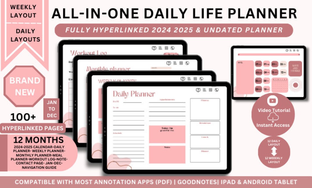 Daily Life Planner 2024-2025 With 100+ Hyperlinked Pages | Daily ...
