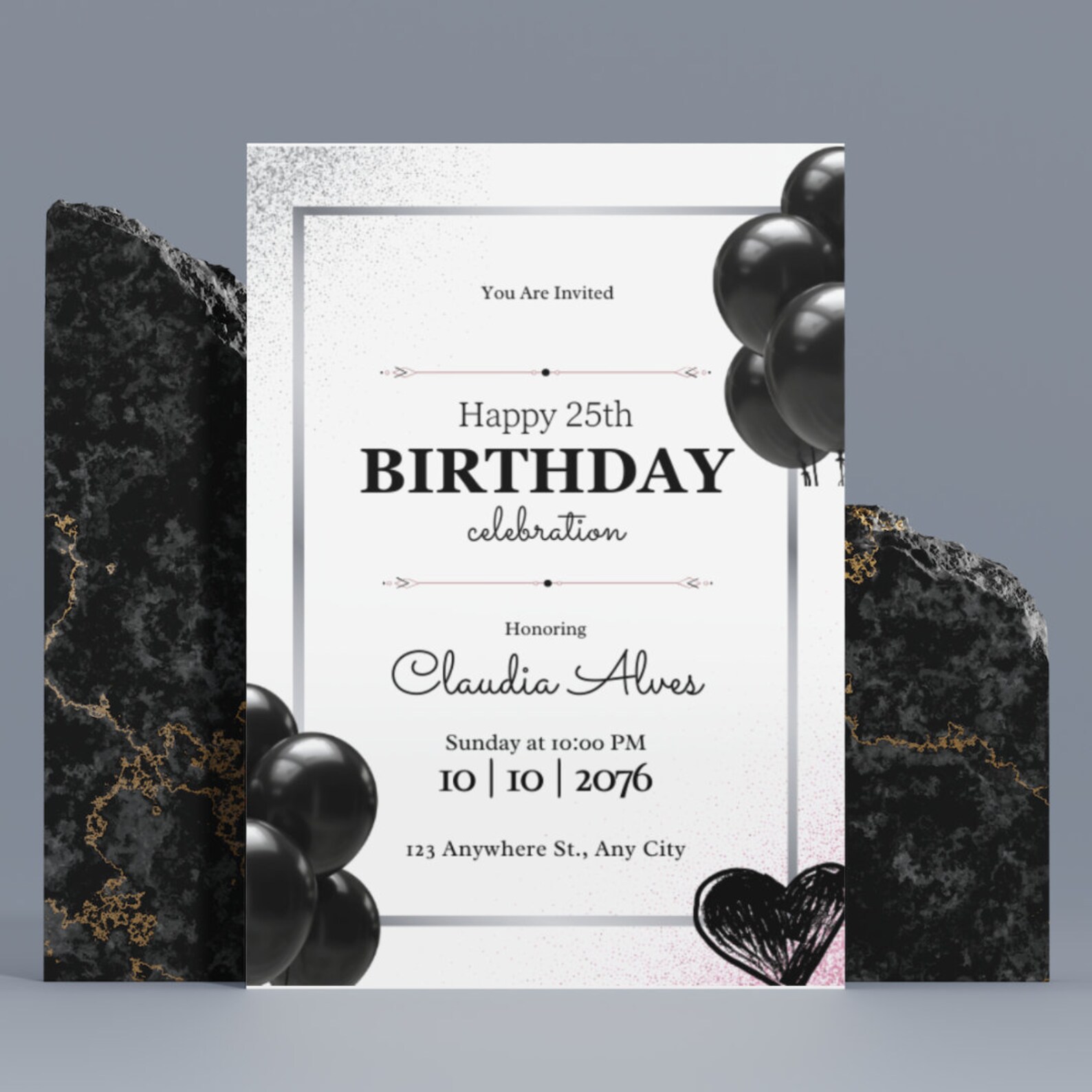 Birthday Invitation Card | Simple Birthday Invitation | Black and White ...