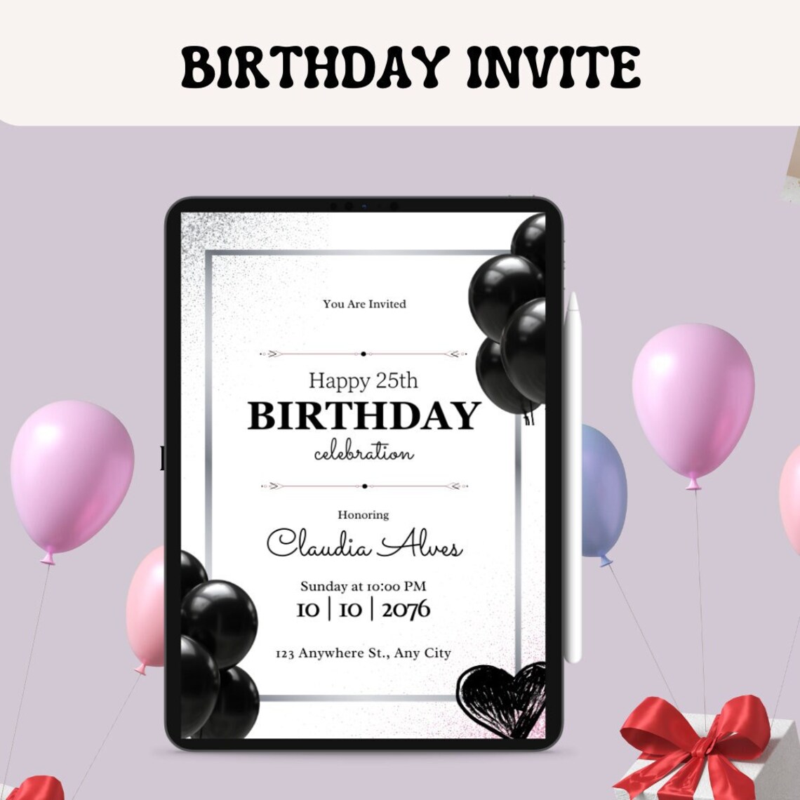 Birthday Invitation Card | Simple Birthday Invitation | Black and White ...