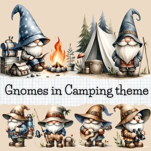 23 PNG, Gnomes in Camping Theme, Watercolor Clipart, Cute Watercolor ...