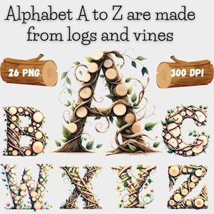 Alphabet A to Z Are Made From Logs and Vines, Watercolor Clipart, Cute ...